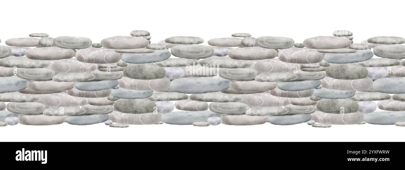 Stone wall surface made of smooth stones, seamless border horizontal ...