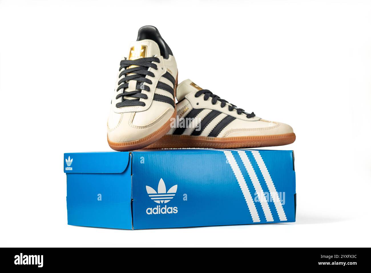 Belgrade, Serbia - August 30, 2024. Adidas Originals Samba Beige with ...