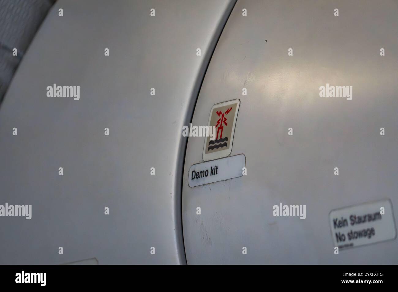 crew demo kit. Overhead compartment with emergency set - airplane cabin ...