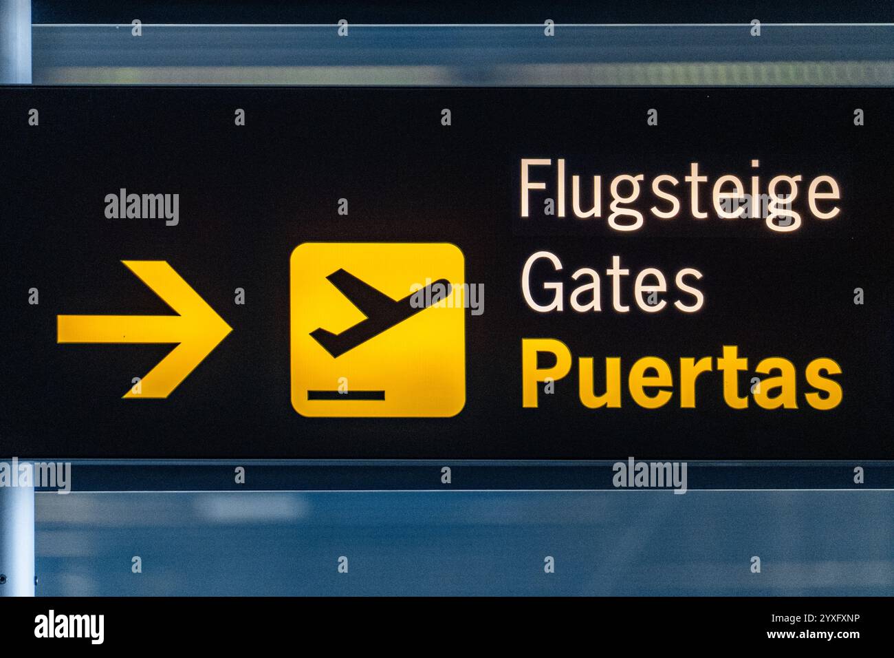 yellow glowing Airport gate sign Stock Photo - Alamy