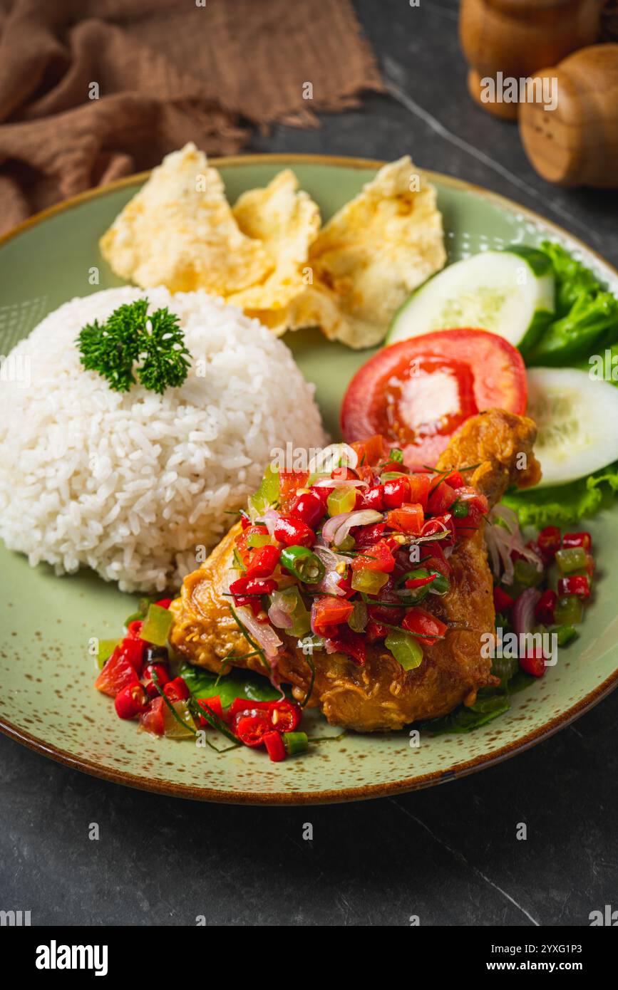Nasi Ayam Geprek is Indonesian Food crispy fried chicken with hot and ...