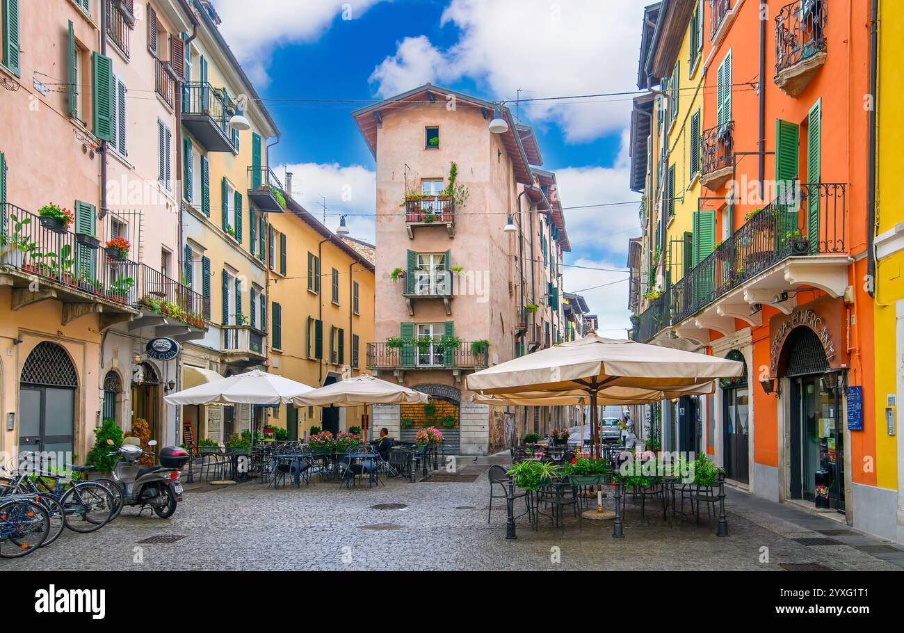 Brescia, Italy. Traditional colorful building with balconies, shutter ...