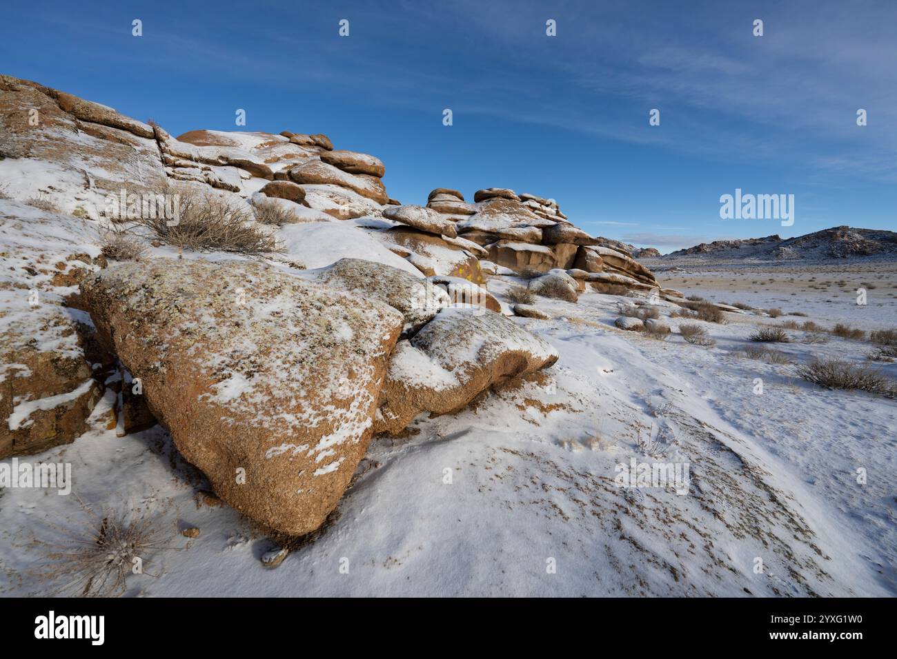 Dry temperate steppe and mountain regions in western Mongolia. The rock ...