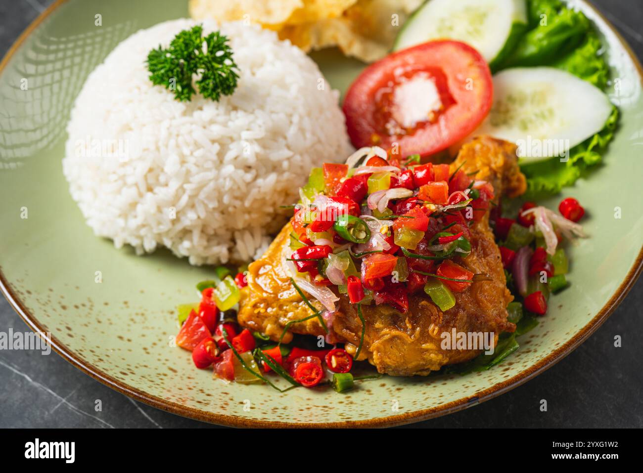 Nasi Ayam Geprek is Indonesian Food crispy fried chicken with hot and ...