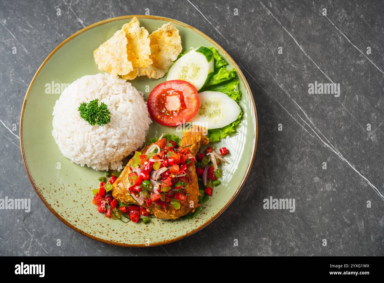 Nasi Ayam Geprek is Indonesian Food crispy fried chicken with hot and ...