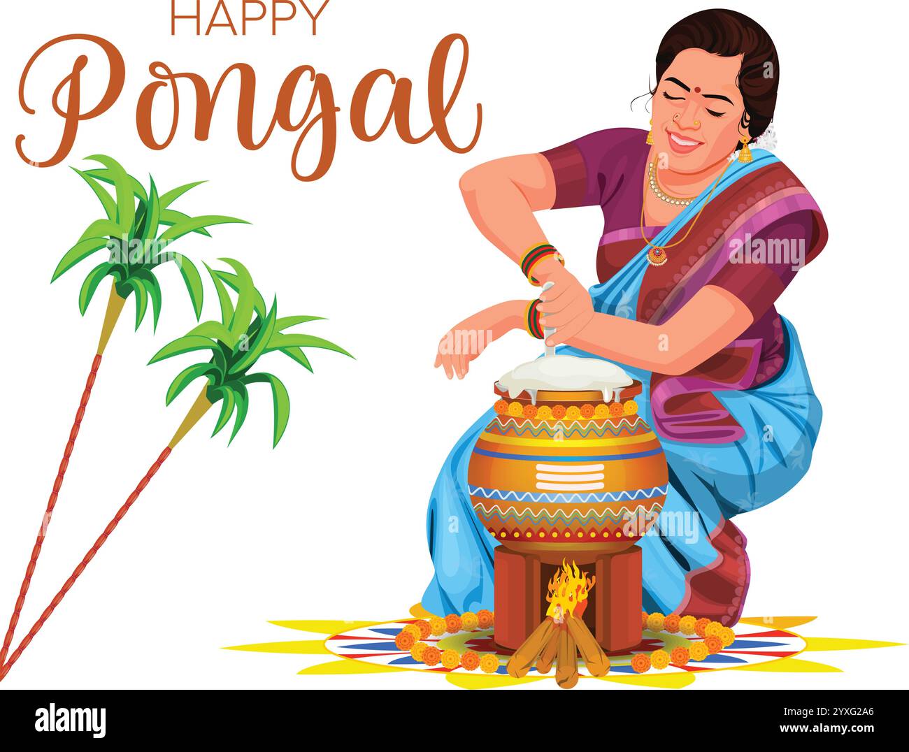 Happy Pongal Harvest Festival of tamil nadu woman making Pongal Stock ...
