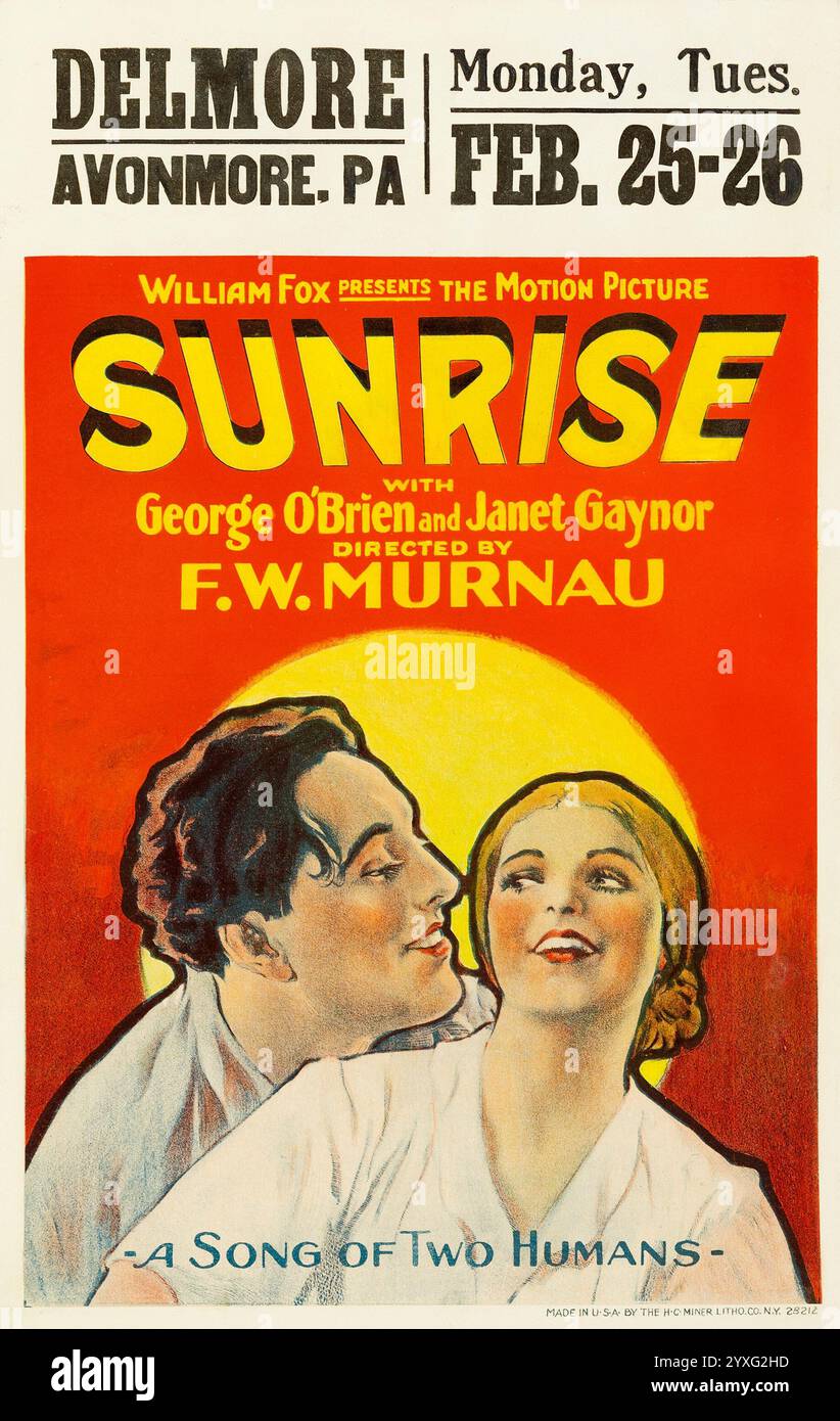 Sunrise, George O'Brien and Janet Gaynor (Fox, 1927). Window Card Delmore, Avonmore ...