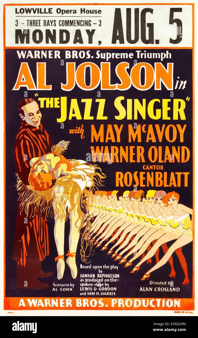 The Jazz Singer (Warner Brothers, 1927). Window Card, Lowville Opera ...