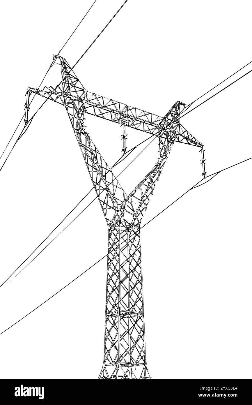 Black white high tension pole silhouette. Isolated graphics of electric ...