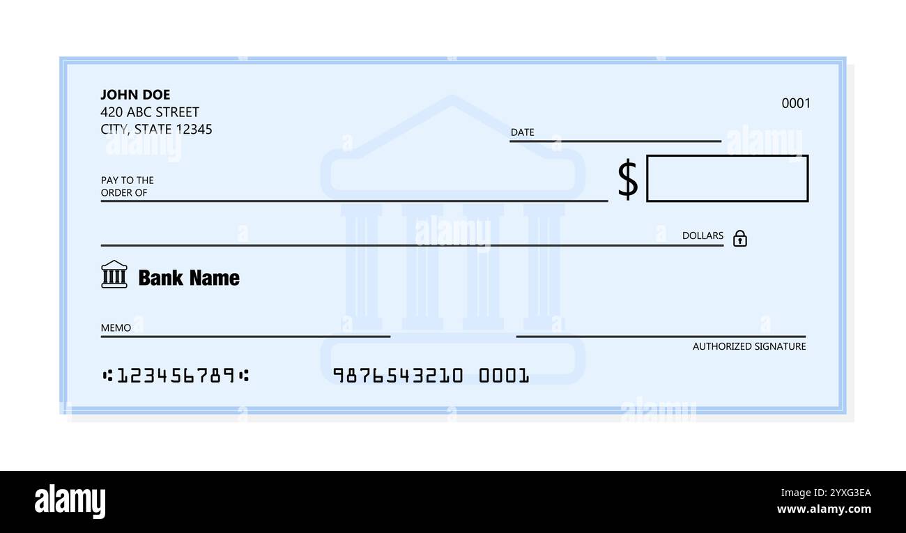 Blank bank check. Generic American cheque template vector design Stock ...