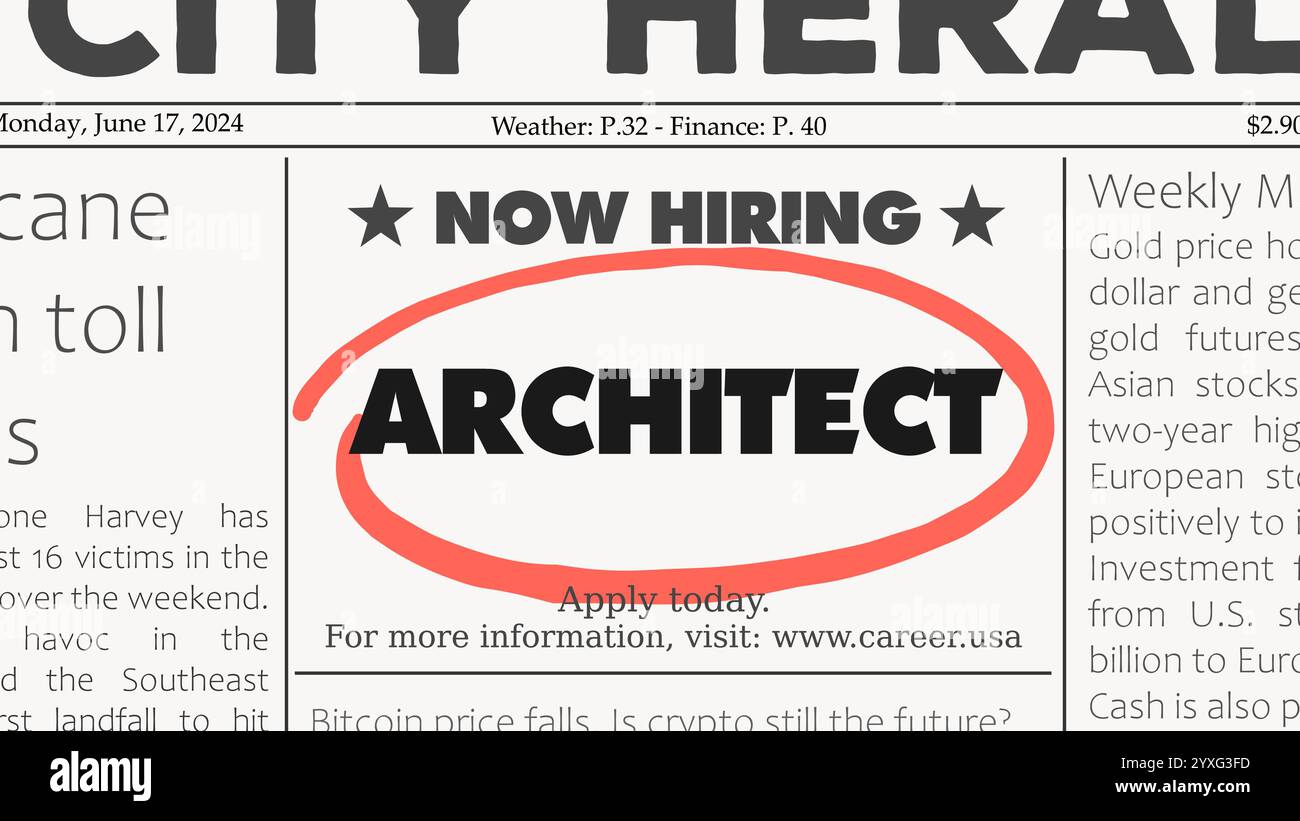 Architect career. Recruitment offer - job ad. Newspaper classified ad ...