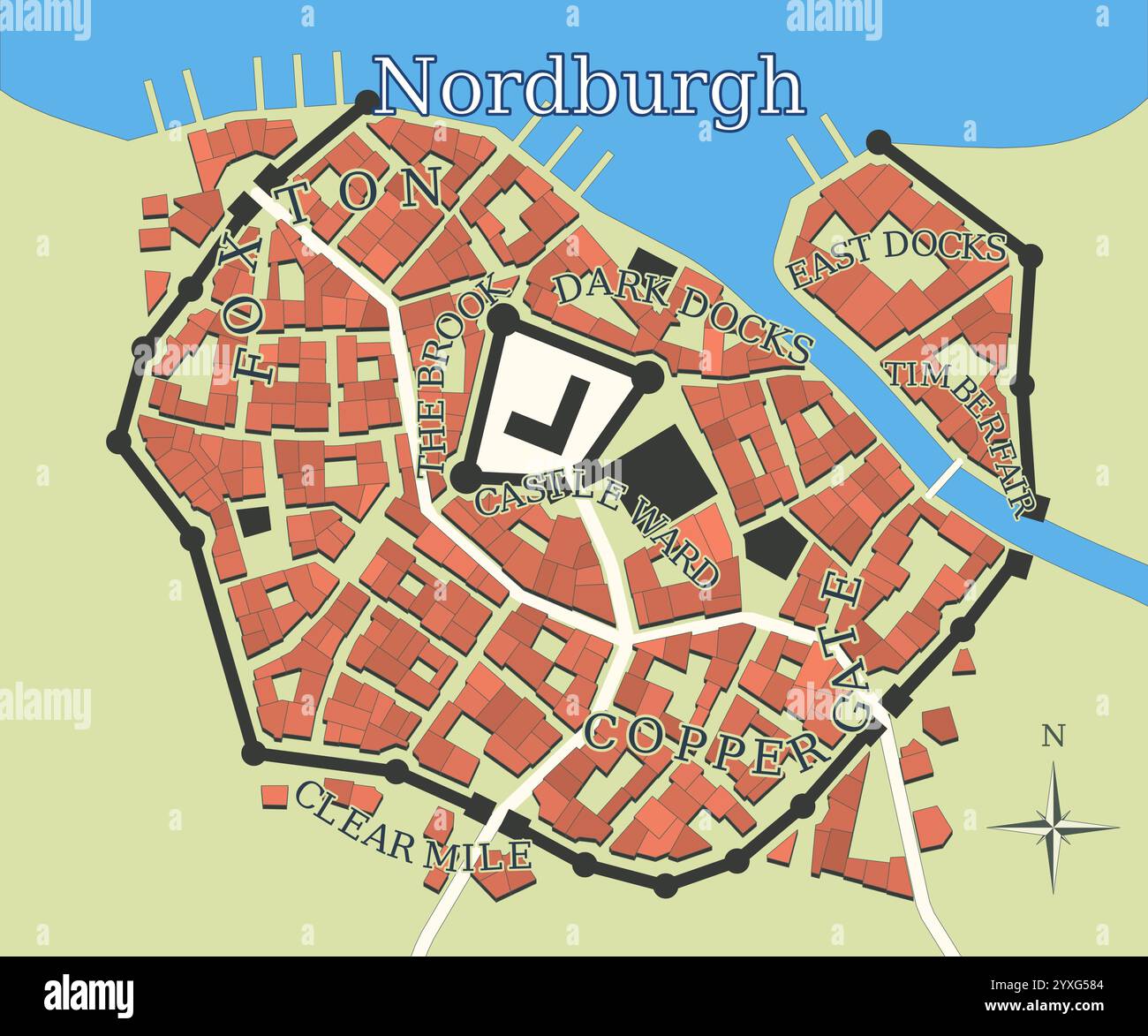 Fantasy medieval town map design. Imaginary historic style city map for ...