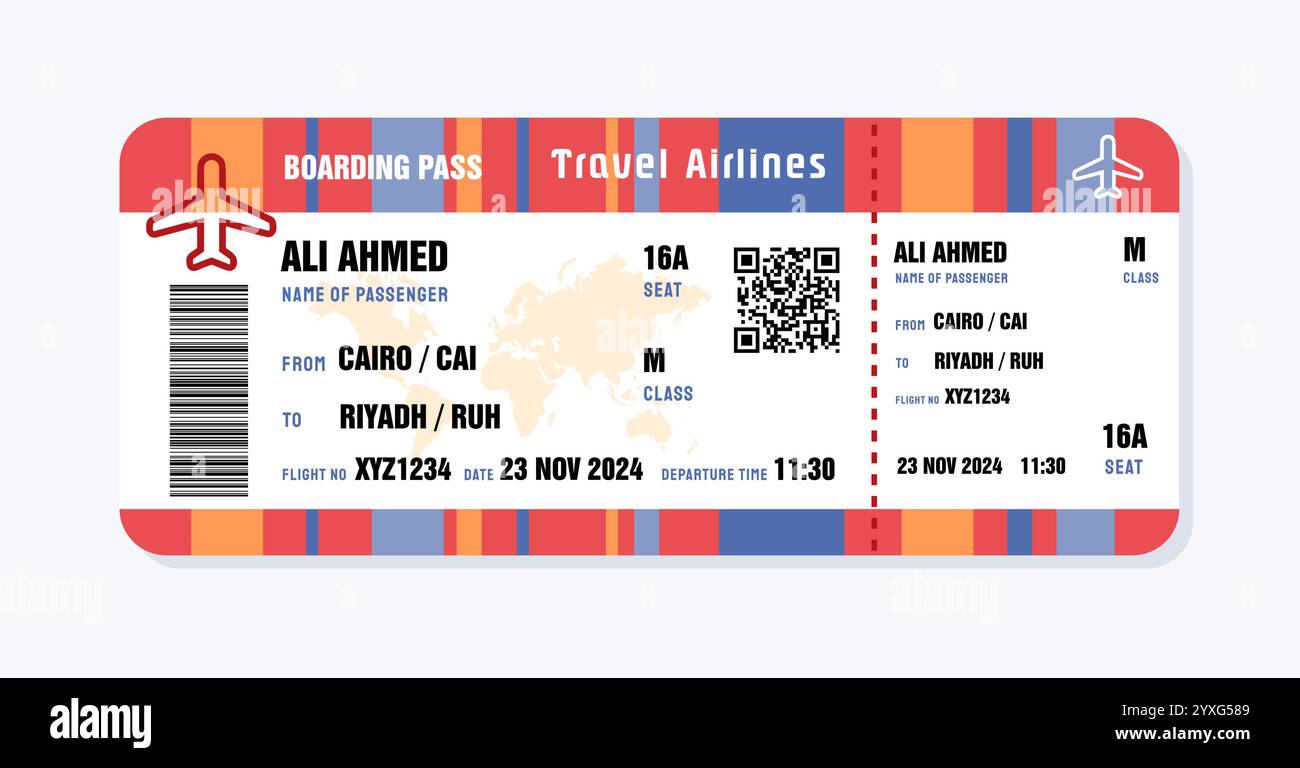 Ticket to Riyadh, Saudi Arabia from Egypt. Boarding pass template with ...