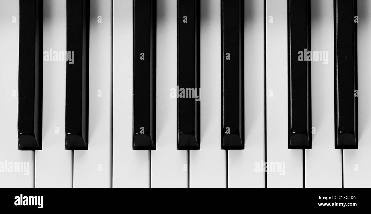 Piano keyboard with black and white keys, top view. Banner design Stock ...