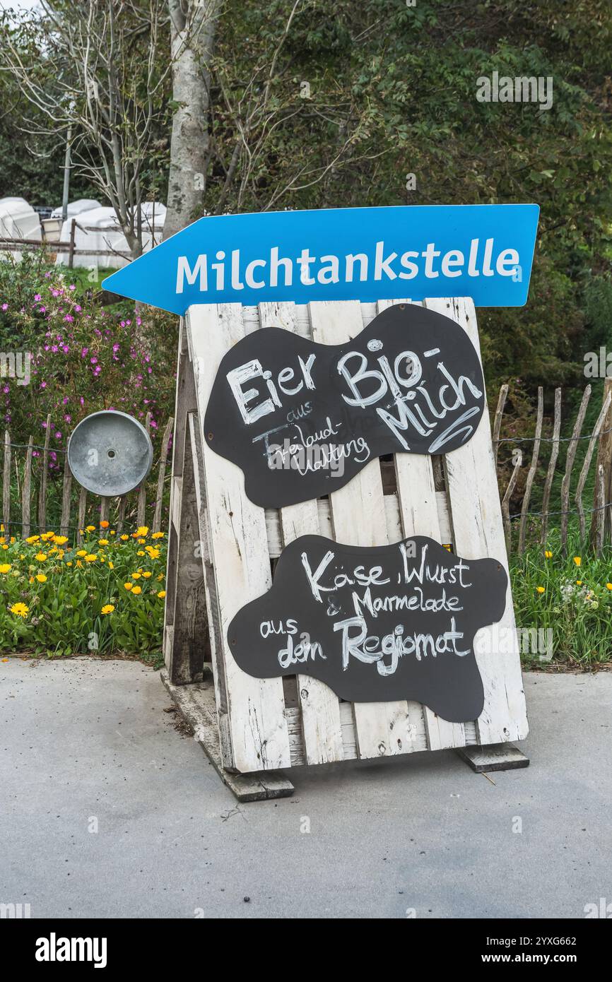 Milk filling station sign (german: Milchtankstelle), direction sign for ...