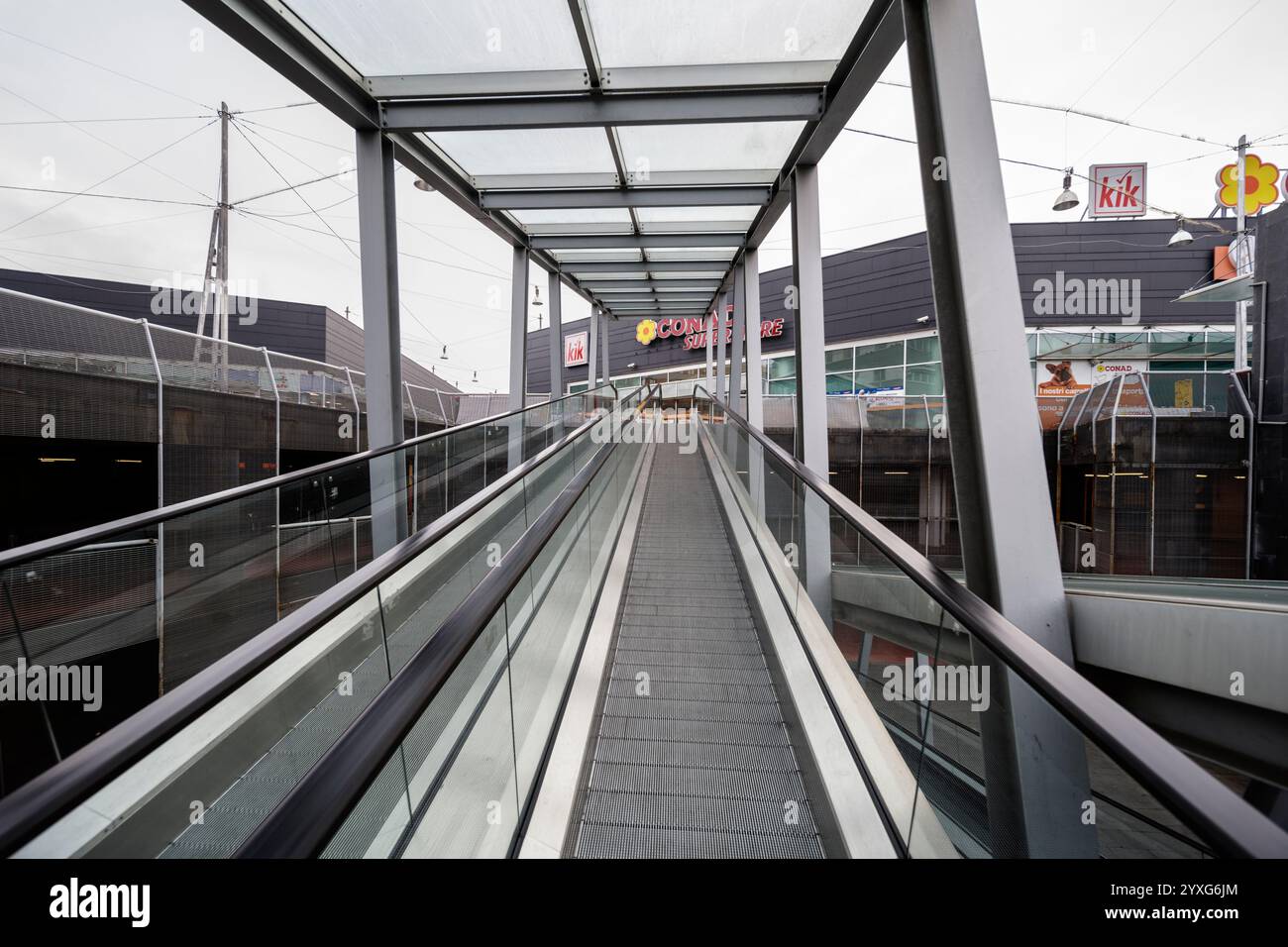 Turin, Piedmont, Italy - December 13, 2024: Inclined moving walkway at ...