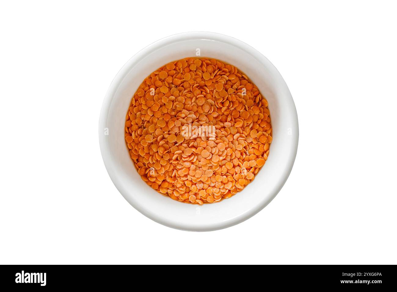 Red lentils raw, grains in bulk on white bowl, isolated on white ...