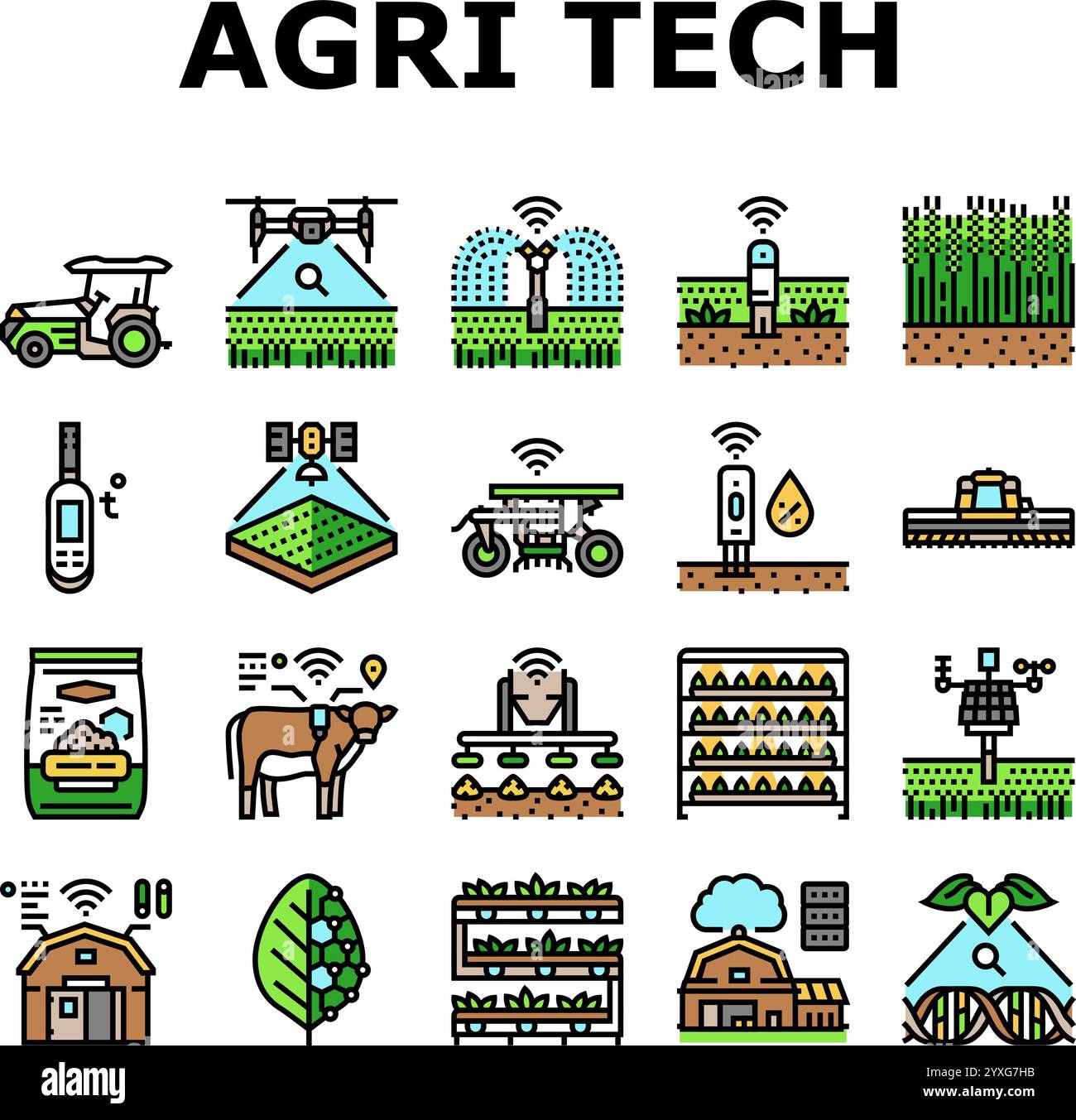 agri tech precision drones iot icons set vector Stock Vector Image ...