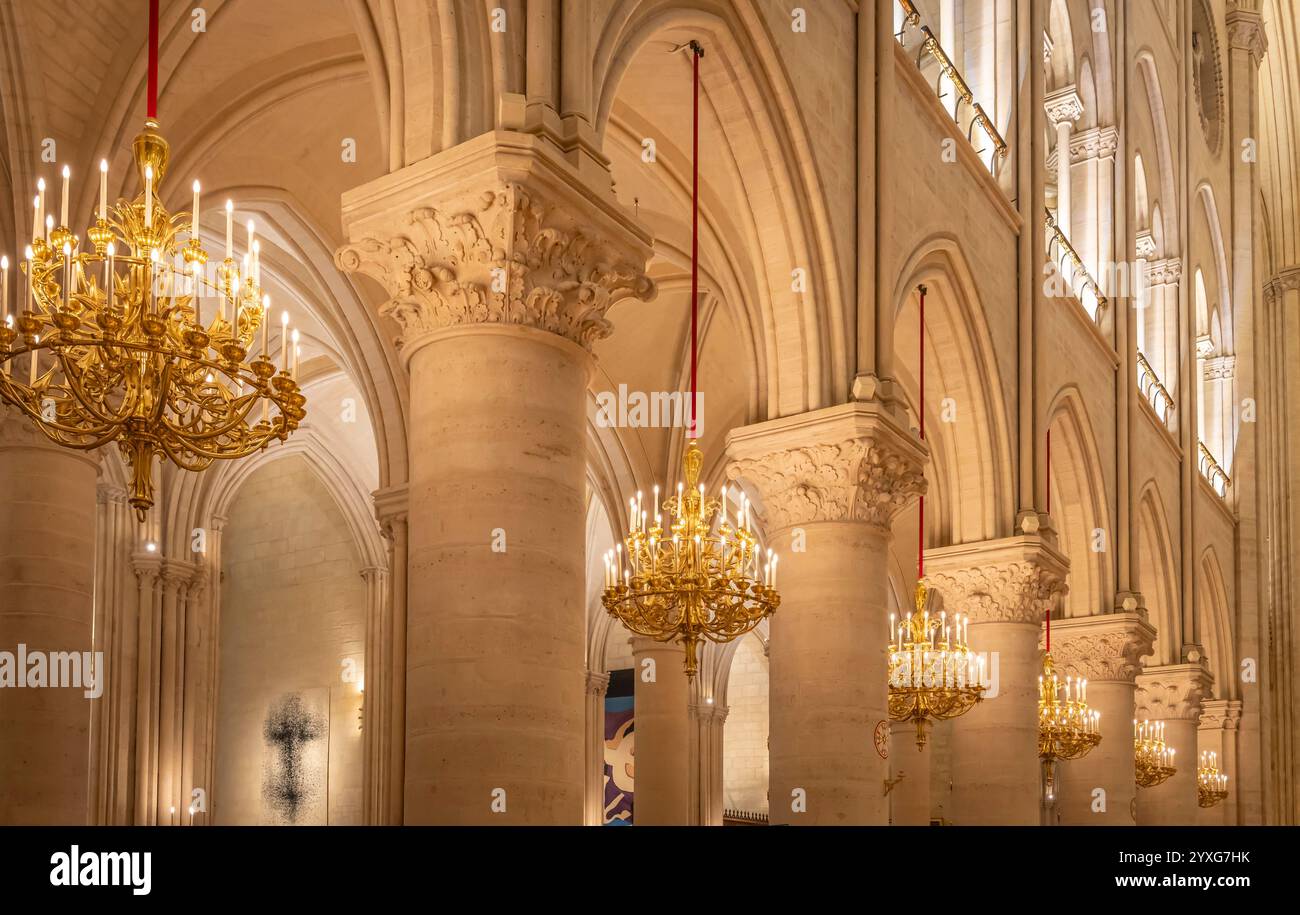 Paris, France - 12 16 2024: Notre Dame de Paris. View stone columns and ...