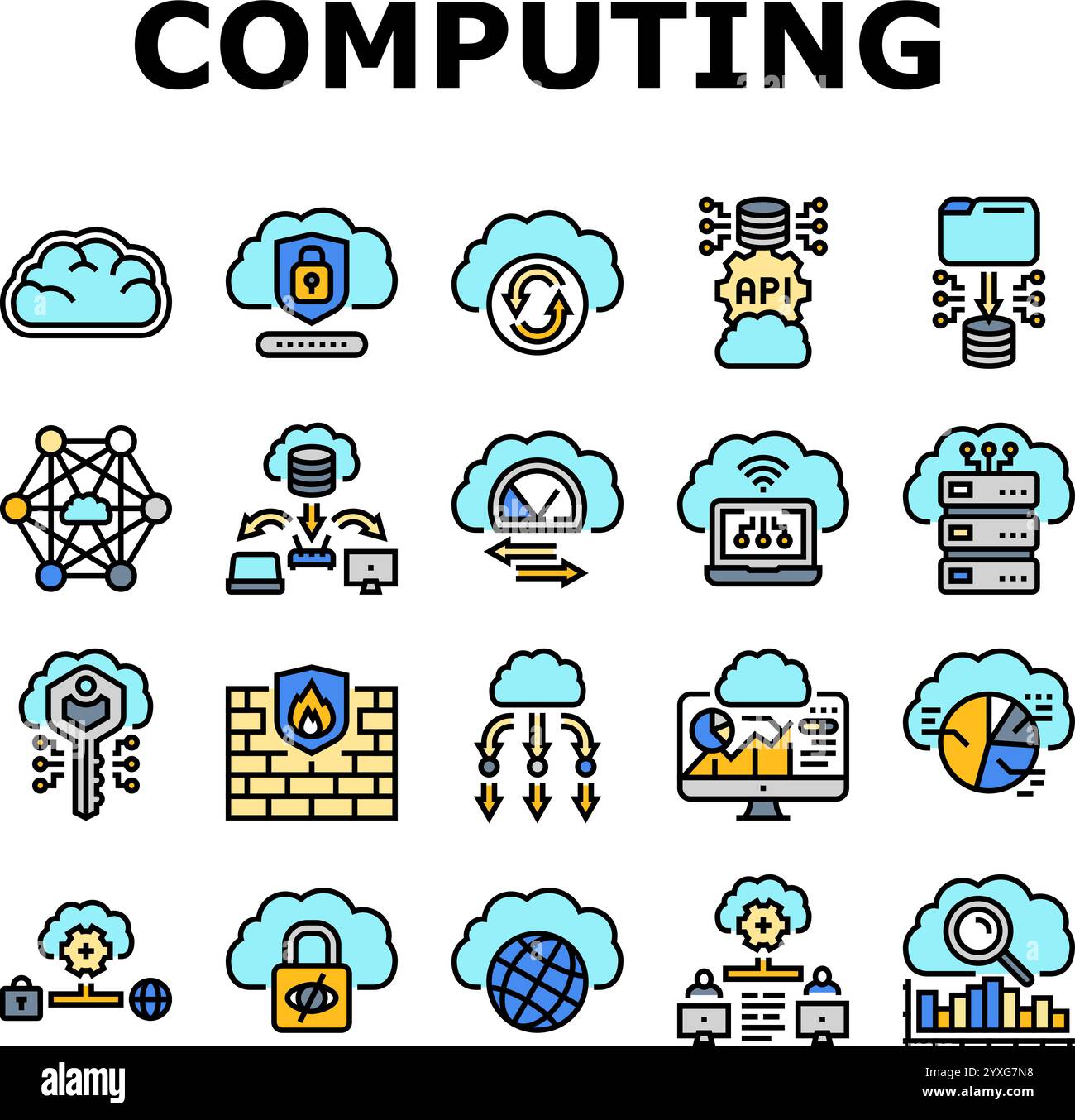 Cloud Computing Virtualization Icons Set Vector Stock Vector Image And Art Alamy