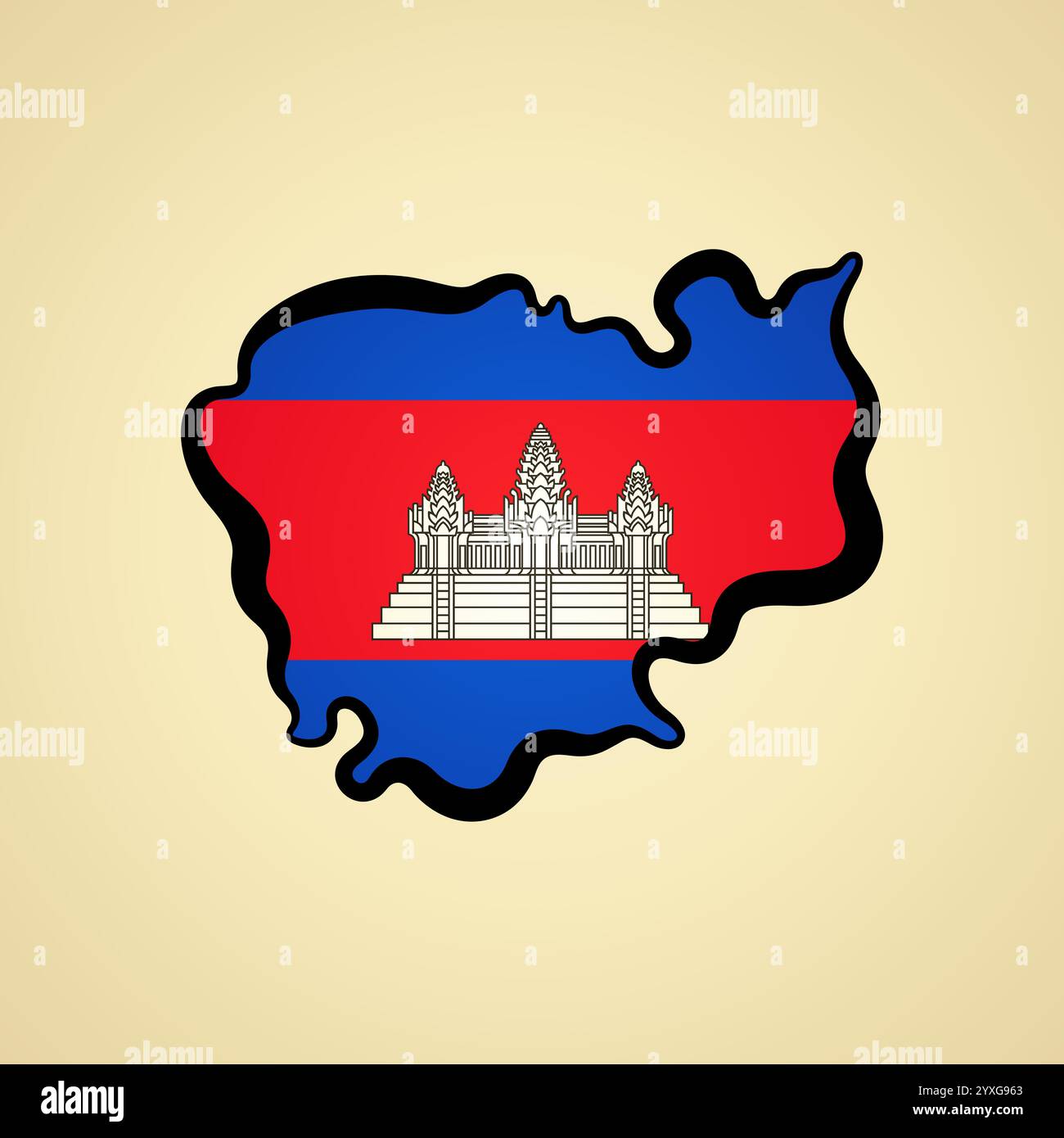 Map of Cambodia with flag and black outline Stock Vector Image & Art ...