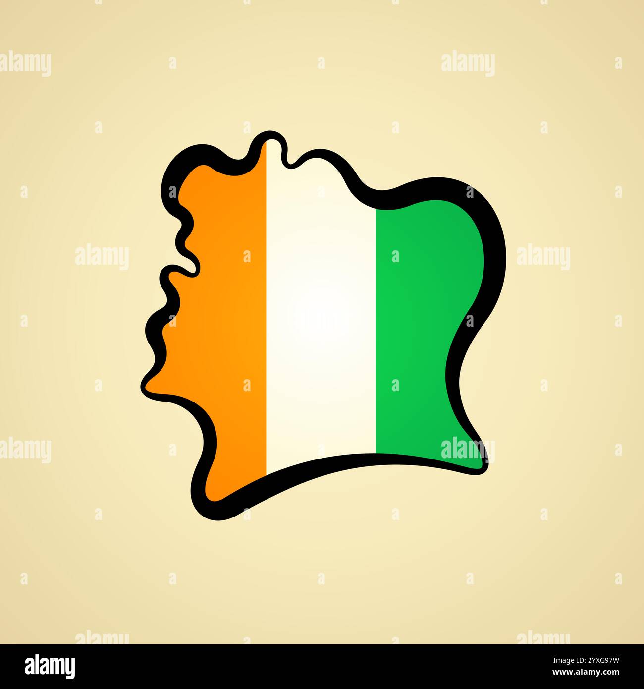 Map of Ivory Coast with flag and black outline Stock Vector Image & Art ...