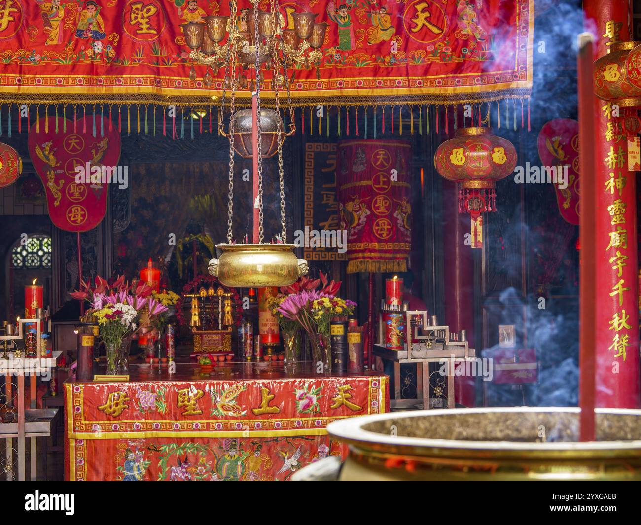 Chinese temple, smoke and brass bowl, Ban Hin Kiong Temple, Manado ...