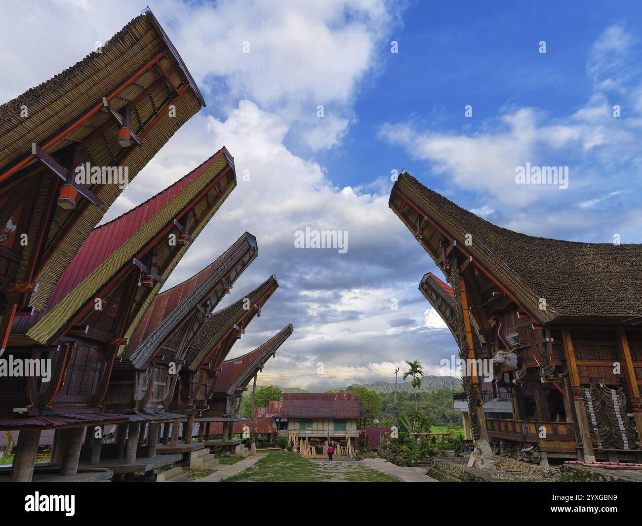 Old traditional wooden houses, villages, pile dwellings with curved ...