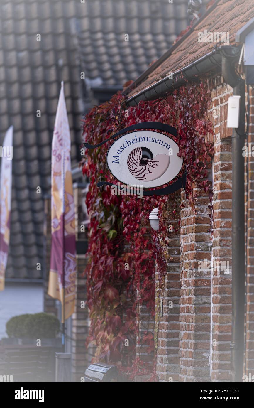 Shell museum in Hooksiel, exterior view, red clinker brick facade, sign ...
