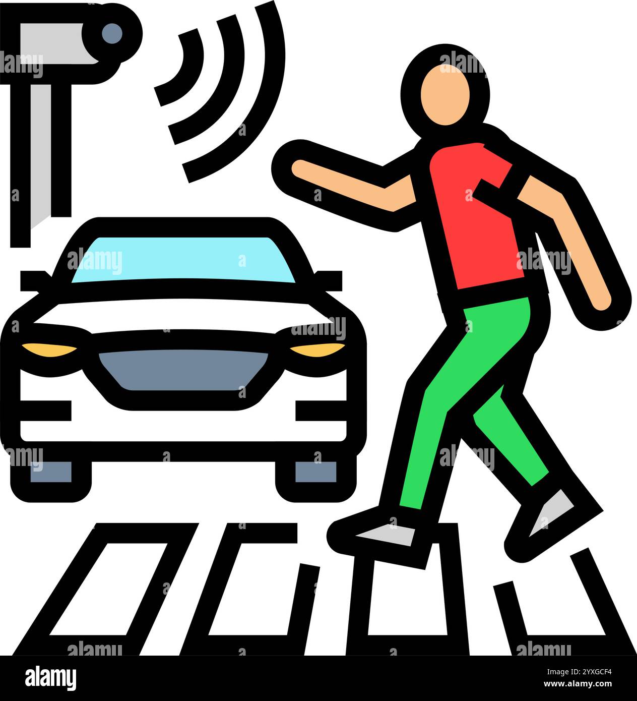 pedestrian detection autonomous vehicle color icon vector illustration ...