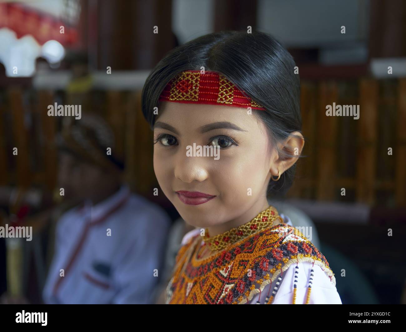 Toraja girl in traditional colourful clothing, portrait, Tana Toraja ...