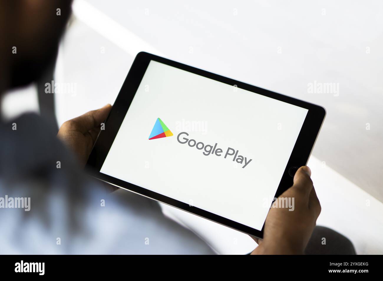 Google play store logo is displayed on smartphone, Dhaka, Bangladesh 05 September 2024 Stock ...