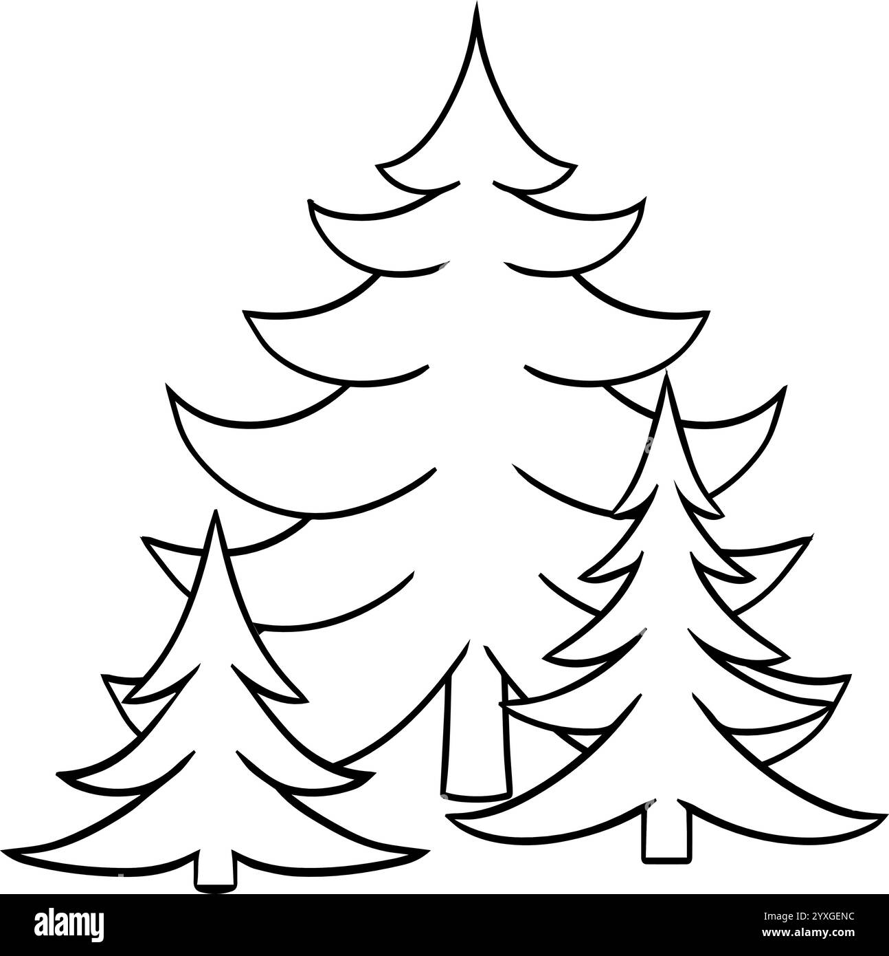 Graphic line pine trees composition vector illustration. Hand drawn ...