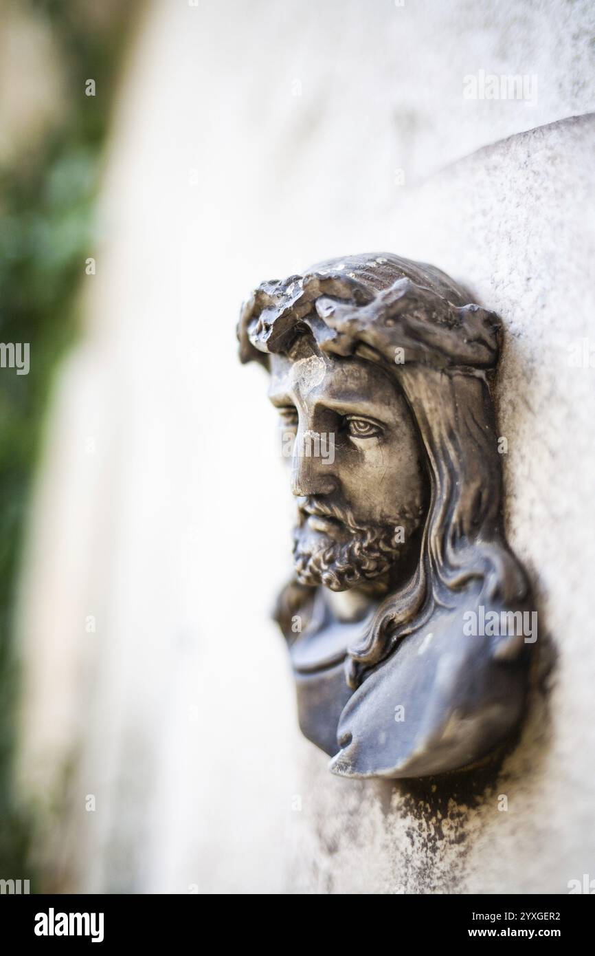 Stone relief on a cemetery wall, Jesus Christ, Waasenkirche cemetery ...