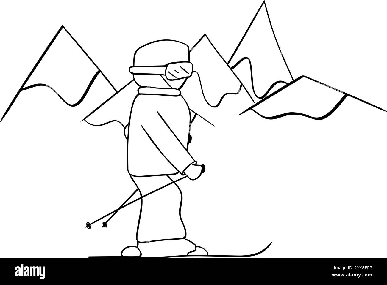 Downhill skiing, modern minimalistic graphic line design. Vector ...