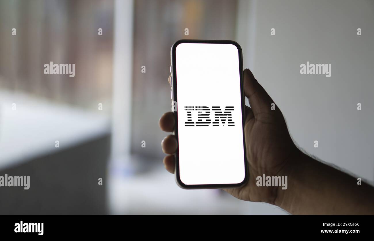 In this photo illustration, the International Business Machines (IBM ...