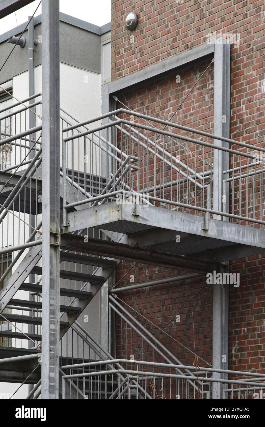 Metal fire escape stairs provide safe emergency exit route on a modern ...