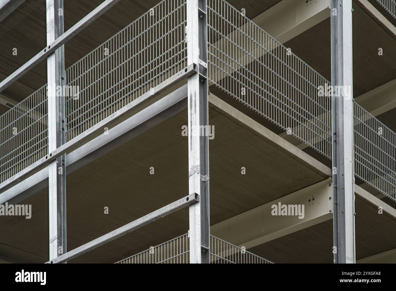 Metal framework and concrete slabs create the levels of a modern ...