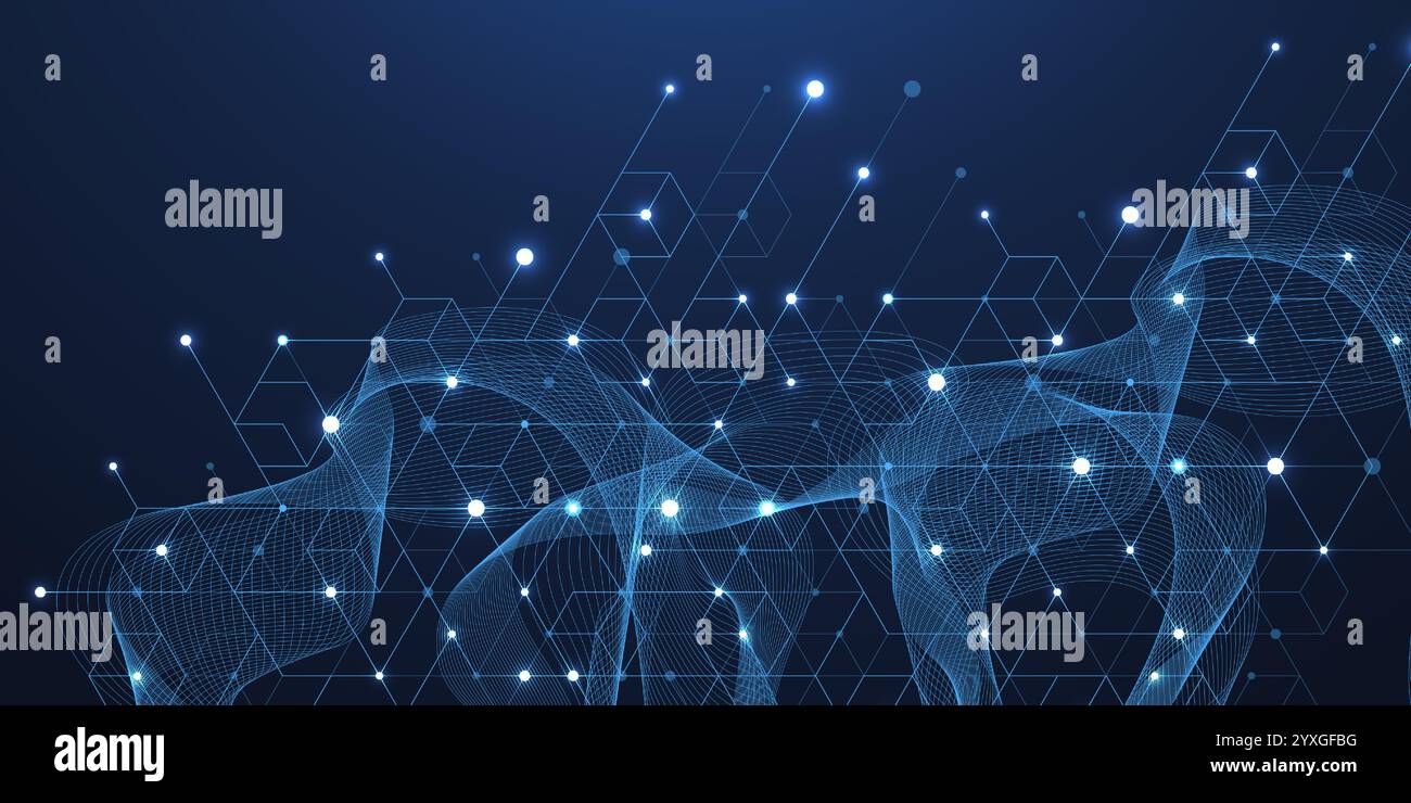 Technology abstract background lines, dots and hexagons. Hexagonal digital concept for poster ...