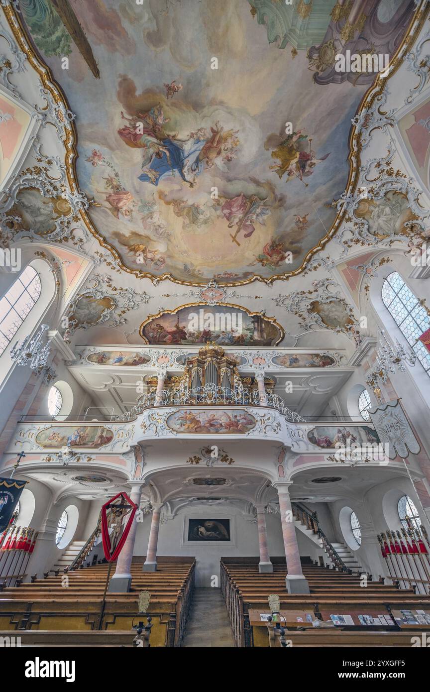 Organ loft and ceiling frescoes, rococo church of St Ulrich ...