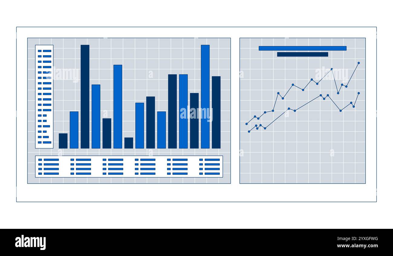 Bar Chart And Line Graph On Dashboard 2d Cartoon Object Stock Vector