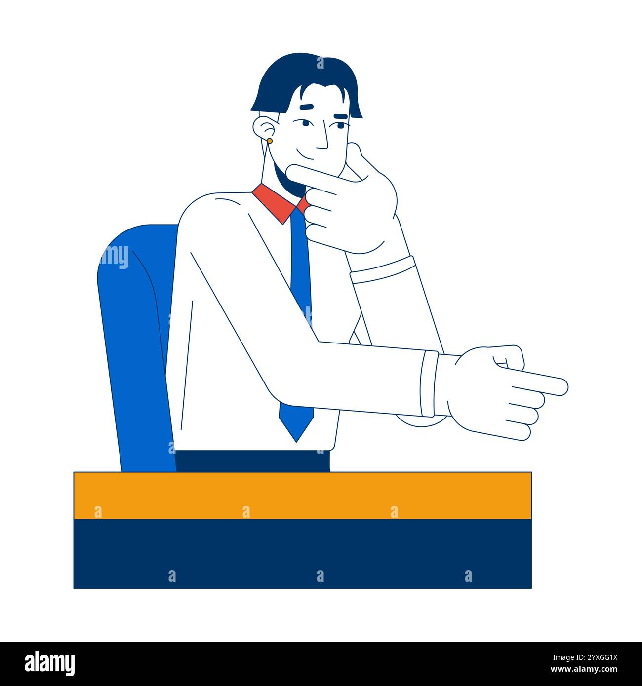 Thoughtful employee giving ideas at desk 2D cartoon character Stock ...