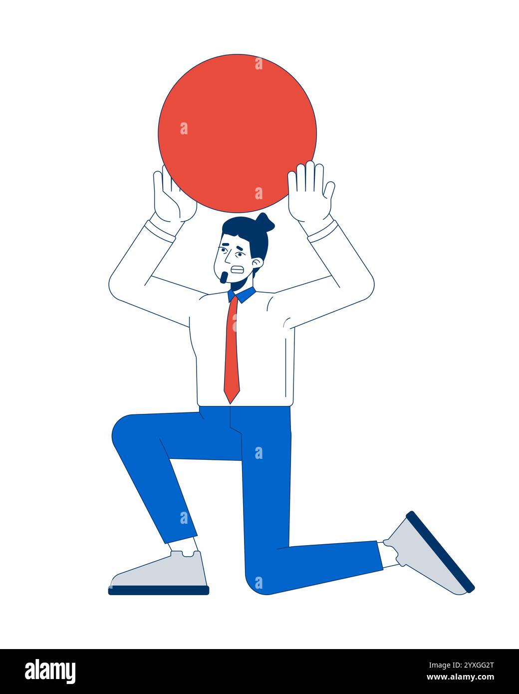 Stressed office worker holding sphere data point above head 2D cartoon ...