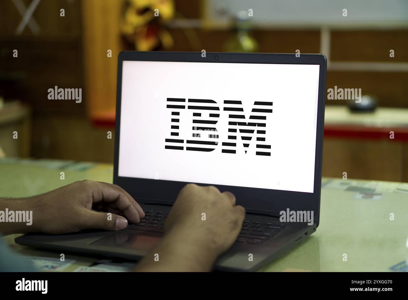 In this photo illustration, the International Business Machines (IBM ...