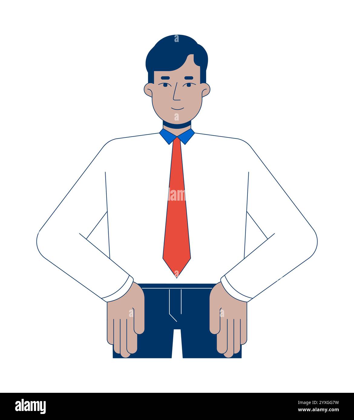 Indian man shirt tie office worker hands on hips 2D cartoon character ...