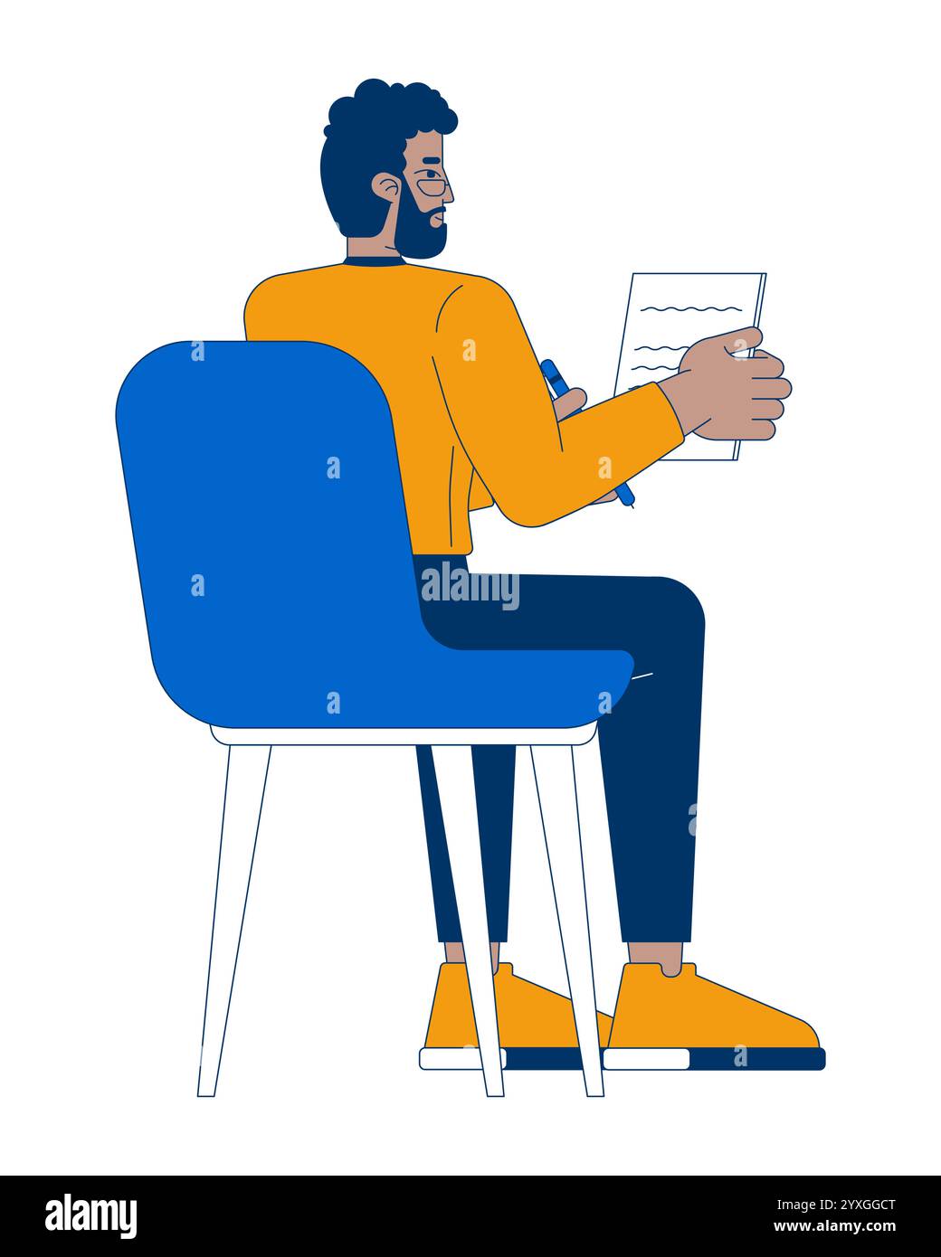 Sitting chair african american businessman writing notes 2D cartoon ...