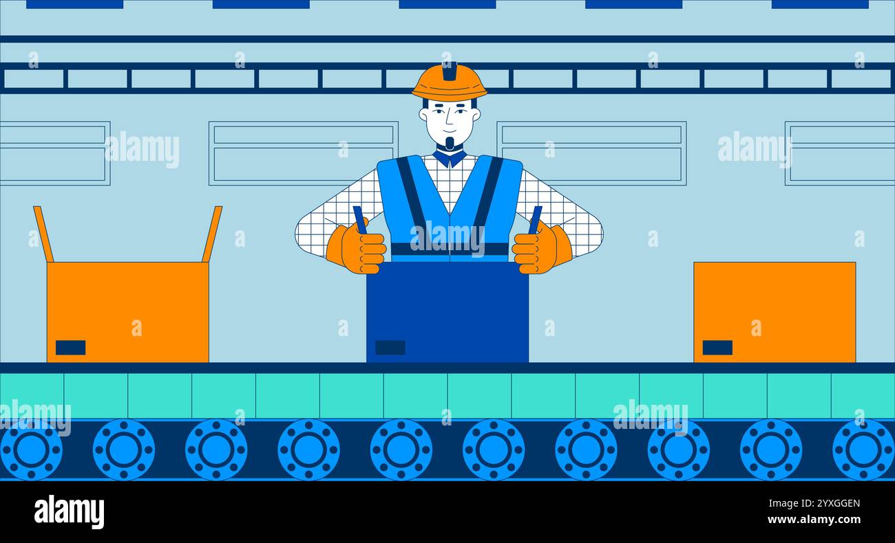 Production line worker packing boxes in warehouse flat illustration ...