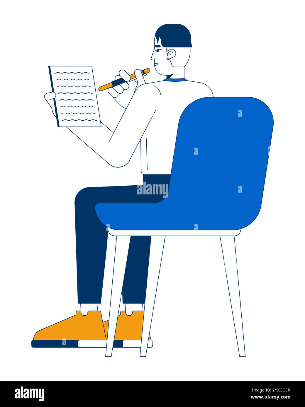 Sitting chair asian male employee taking notes office 2D cartoon ...