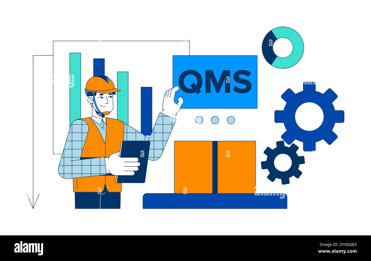 Quality management system in manufacturing 2D illustration concept ...