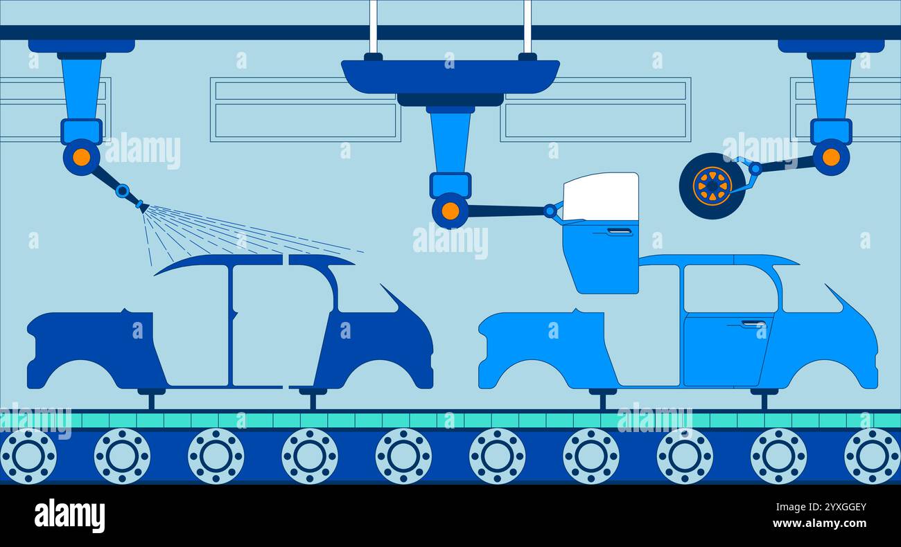 Automotive manufacturing line flat illustration Stock Vector Image ...